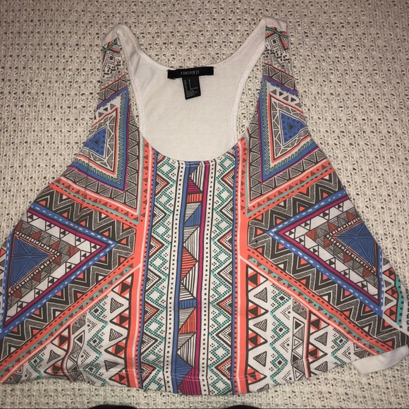 Forever 21 | Tops | White And Aztec Crop Top | Poshmark